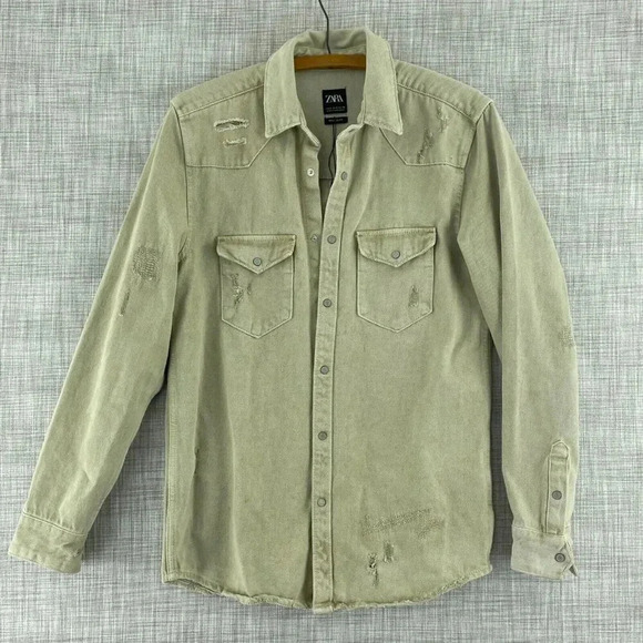 Zara | Shirts | Zara Snap Shacket Jacket Mens S Stains Tan 48 | Poshmark